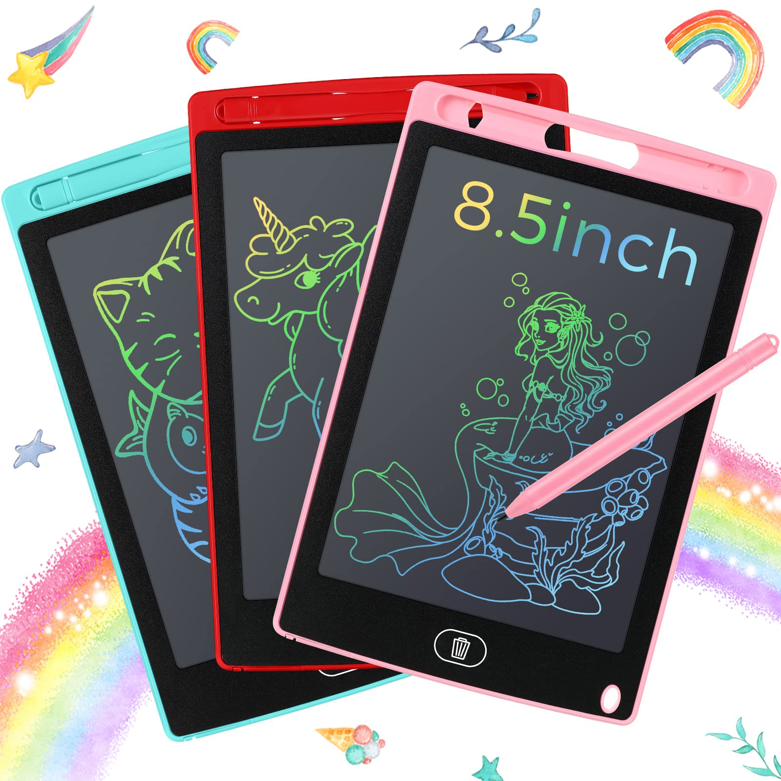 Leinuosen 3 Pack LCD Writing Tablet for Kids 8.5 Inch Colorful Doodle Drawing Tablet Pad for Back to School Educational Learning(Simple Colorful Frame)