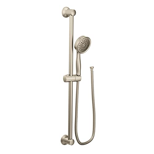 Moen A725BN Drop Ell for Handheld Showerhead, Brushed Nickel with Moen 3668EPBN Handheld Showerhead with 69-Inch-Long Hose Featuring 24-Inch Slide Bar, Brushed Nickel