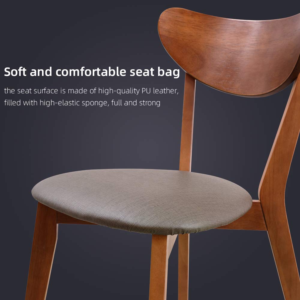 HIPIHOM Solid Wood Living Room Dining Chair Walnut Finish with Elastic Foam Mat for Desk Home (2-Pack)