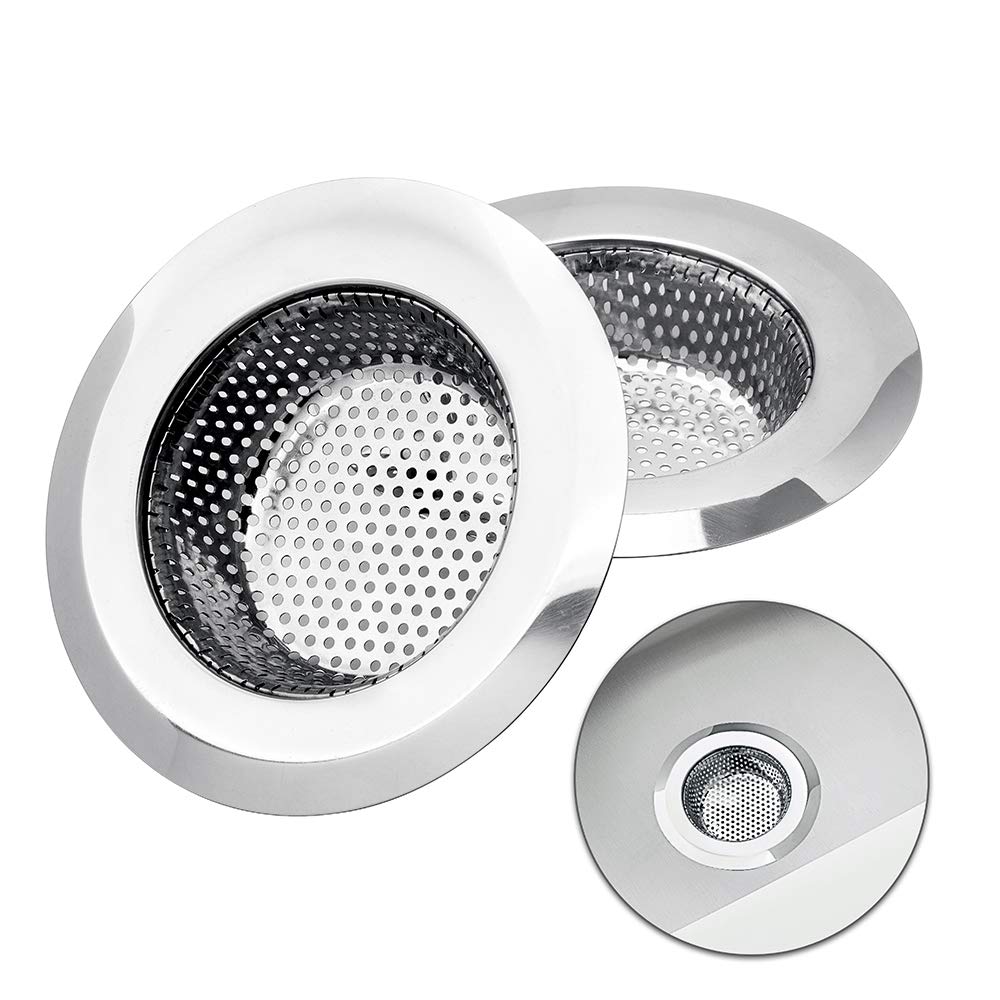 Kitchen Sink Strainer Basket Drain Catcher (2-pack) - 4.5β Diameter, Wide Rim, Premium Stainless Steel Sink Disposal Stopper, Anti-Clogging Micro-Perforation 2mm Holes Basket Drains Sieve - Rust Free