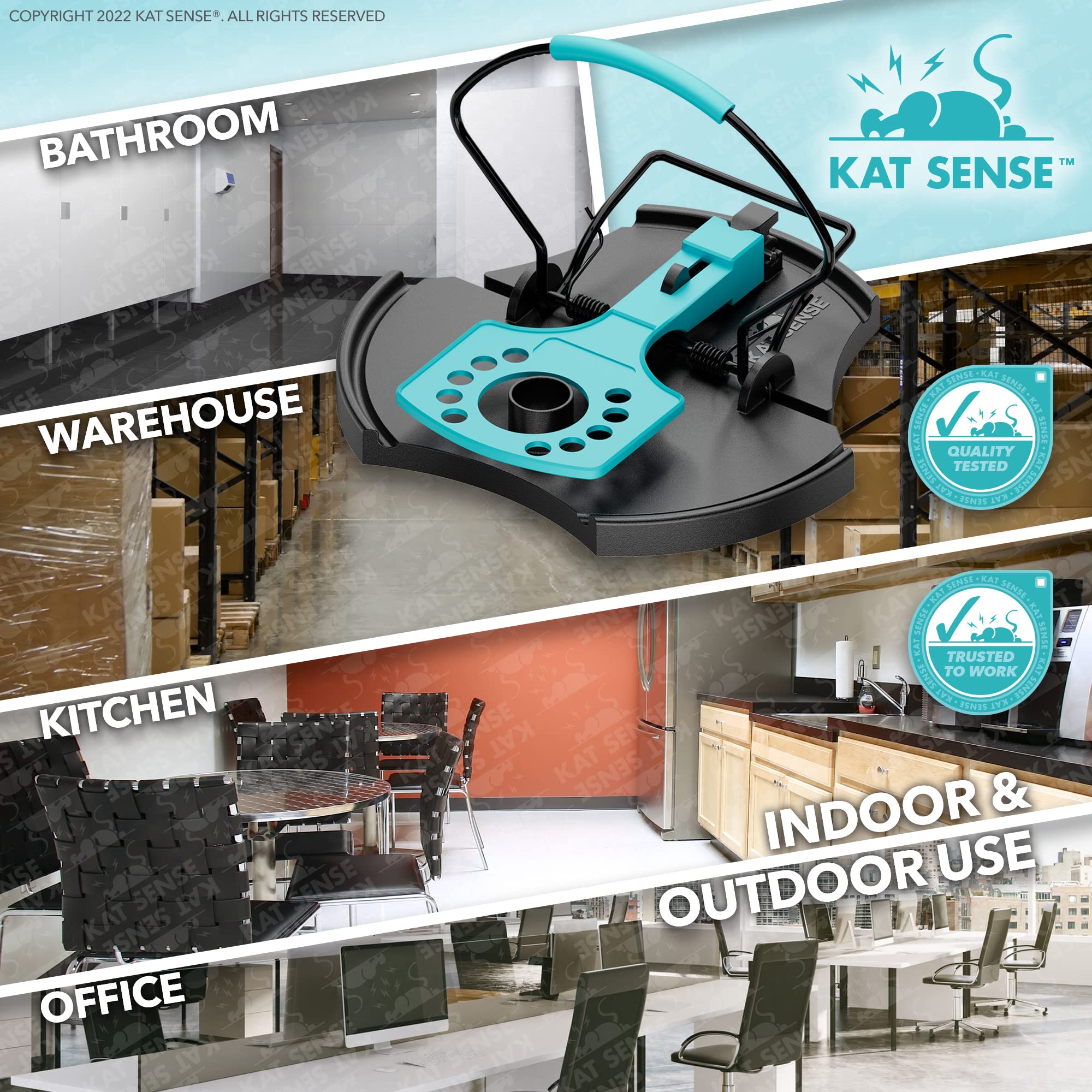 Kat Sense Large Rat Traps That Work, Instant Humane Kill Snap Trap for House, New Wide Strike Bar Captures 3x More Rodents Chipmunks Mice & Squirrels, Set of 4 Indoor Outdoor Mouse Traps Trampas Ratas