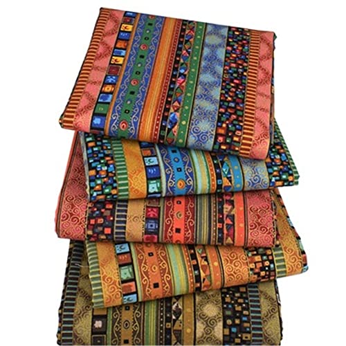 LKJYBG 5pcs 10x8in Cotton Craft Fabric Bundle Squares,Colored Printing Fabrics Ethnic Style Pattern Striped Bronzing Handmade Patchwork Set for DIY Sewing Patterns Craft Hats Clothes Cushions