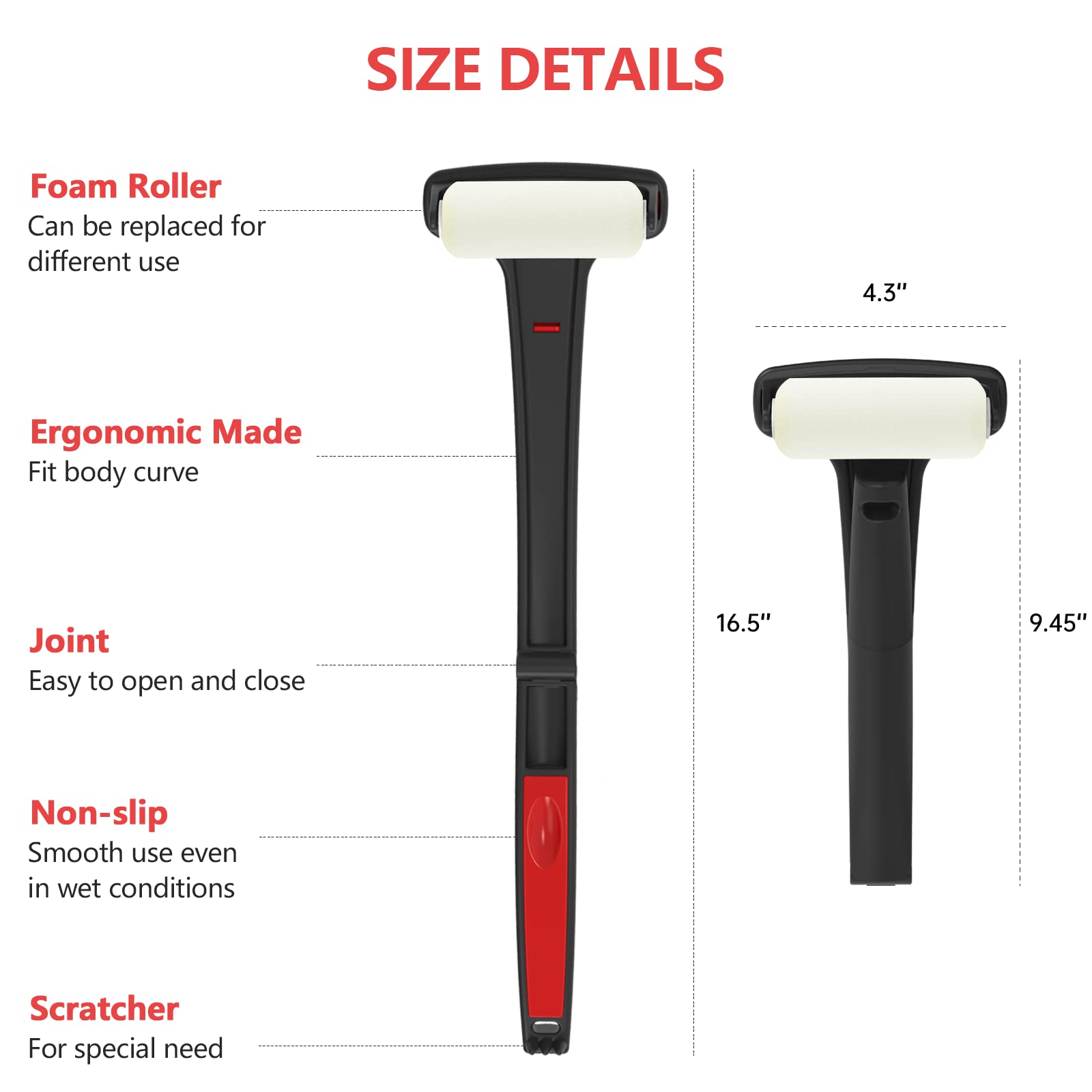 Lotion Applicator for Back & Feet & Body Folding Long Handle 2 Replaceable Foam Rollers Moisturizer Sunscreen Pain Relieving Cream Medicine Self Tanner Back Applicator Wand for Women Men Elderly