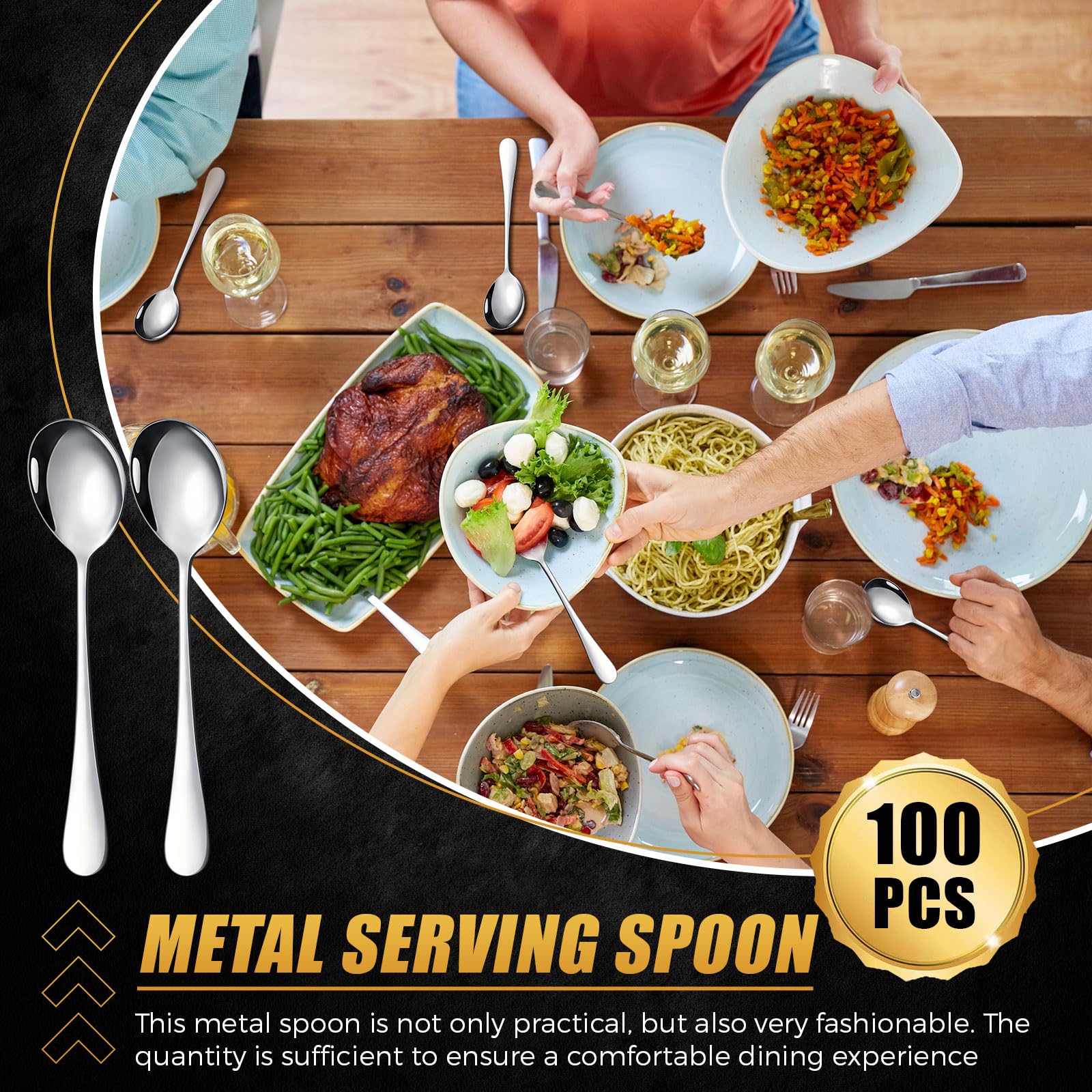 Nuogo 100 Pieces Soup Spoons Set Stainless Steel Spoons Silverware Dessert Spoon Bulk Metal Dinner Spoons Mirror Polished Tablespoon for Home Restaurant Kitchen Dishwasher Safe