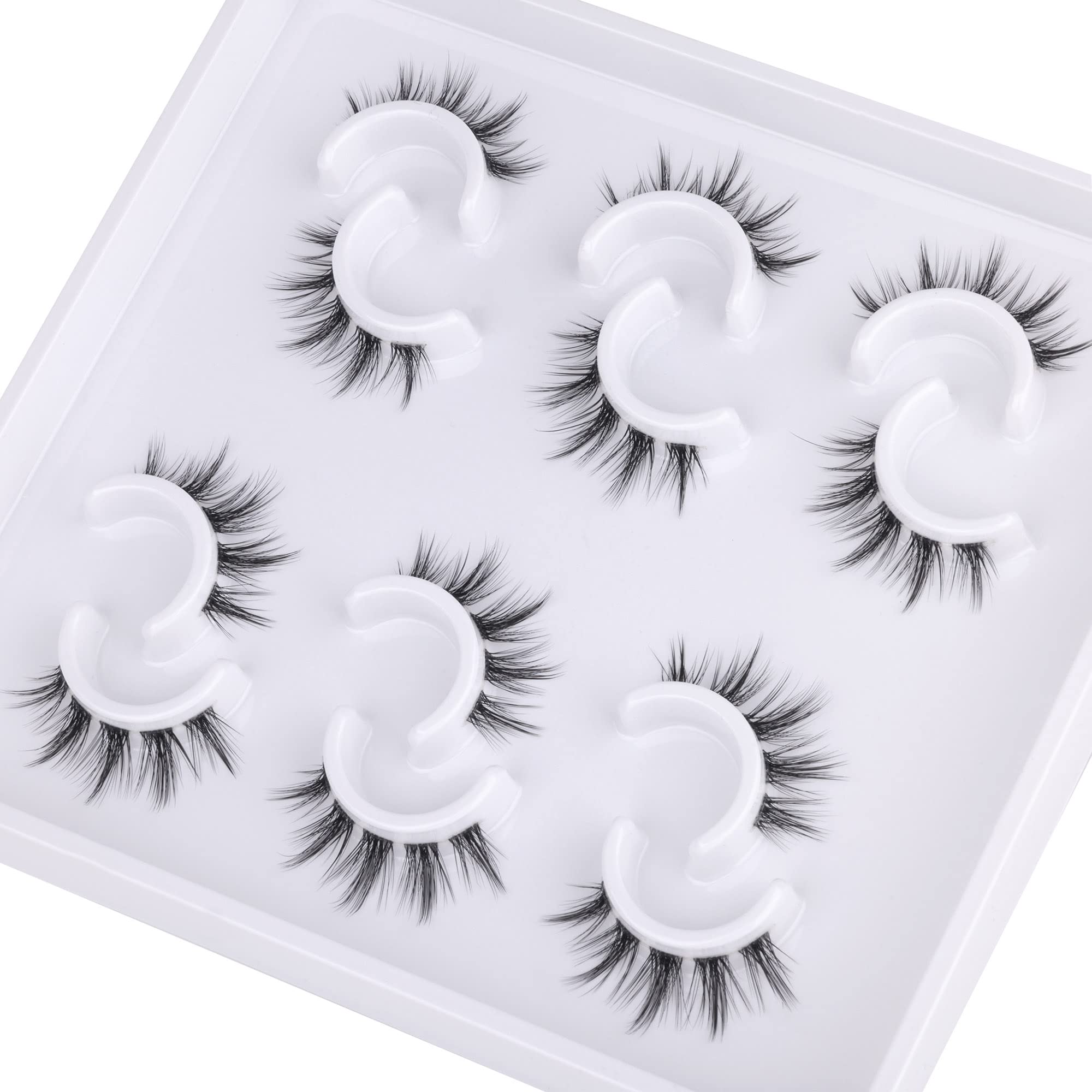 Natural False Lashes Clear Band Eyelashes Cluster Lashes Wispy Natural Look 6 Pairs Mink Lashes Extension Pack
