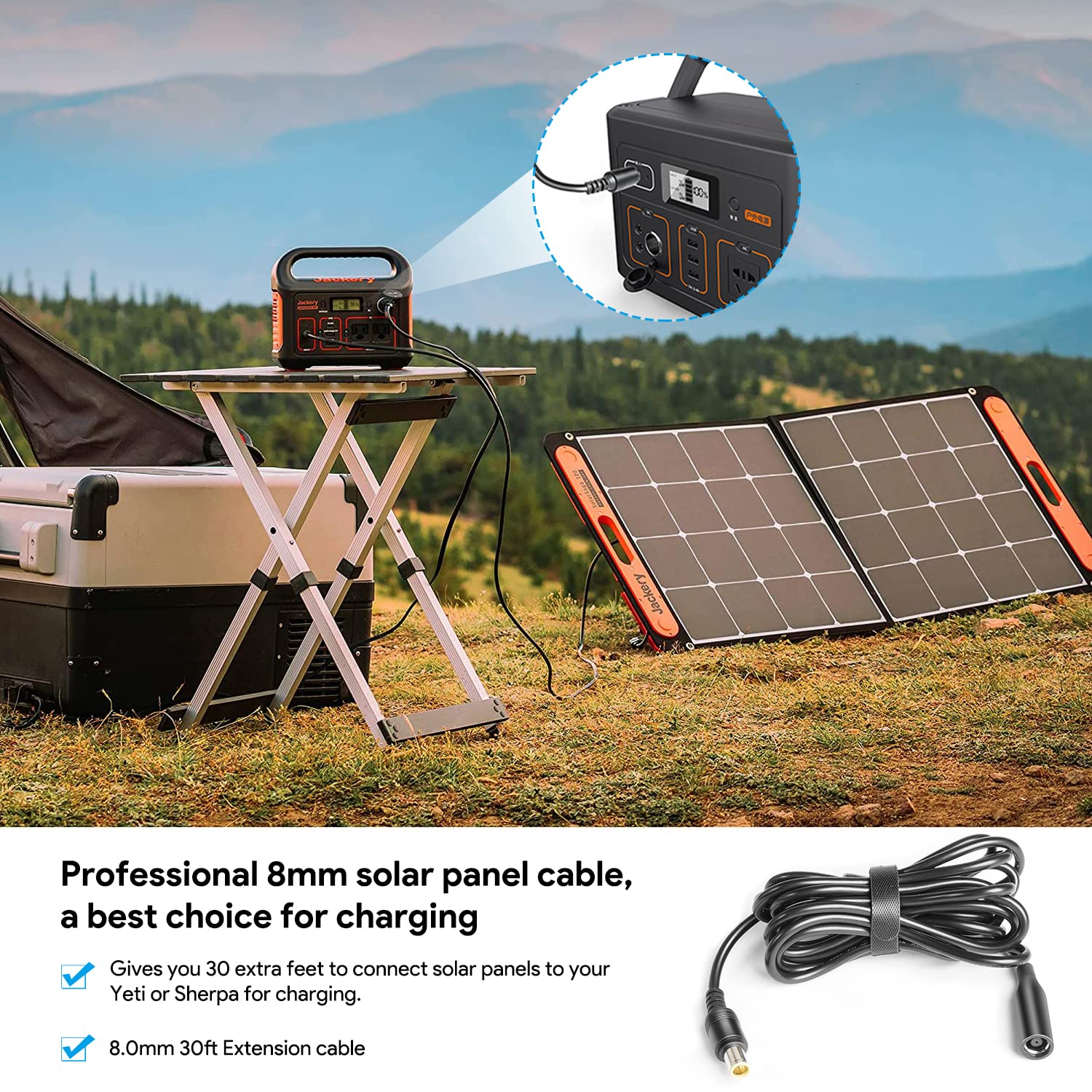 KFD Extension Cable 10FT 3M DC 8.0mm for Jackery SolarSaga 60W 100W Solar Panel Jackery Power Station Explorer 160/240/300/500/1000,GZ Yeti BLUETTI Solar Generator 8.0mm Connector Extension Power Cord