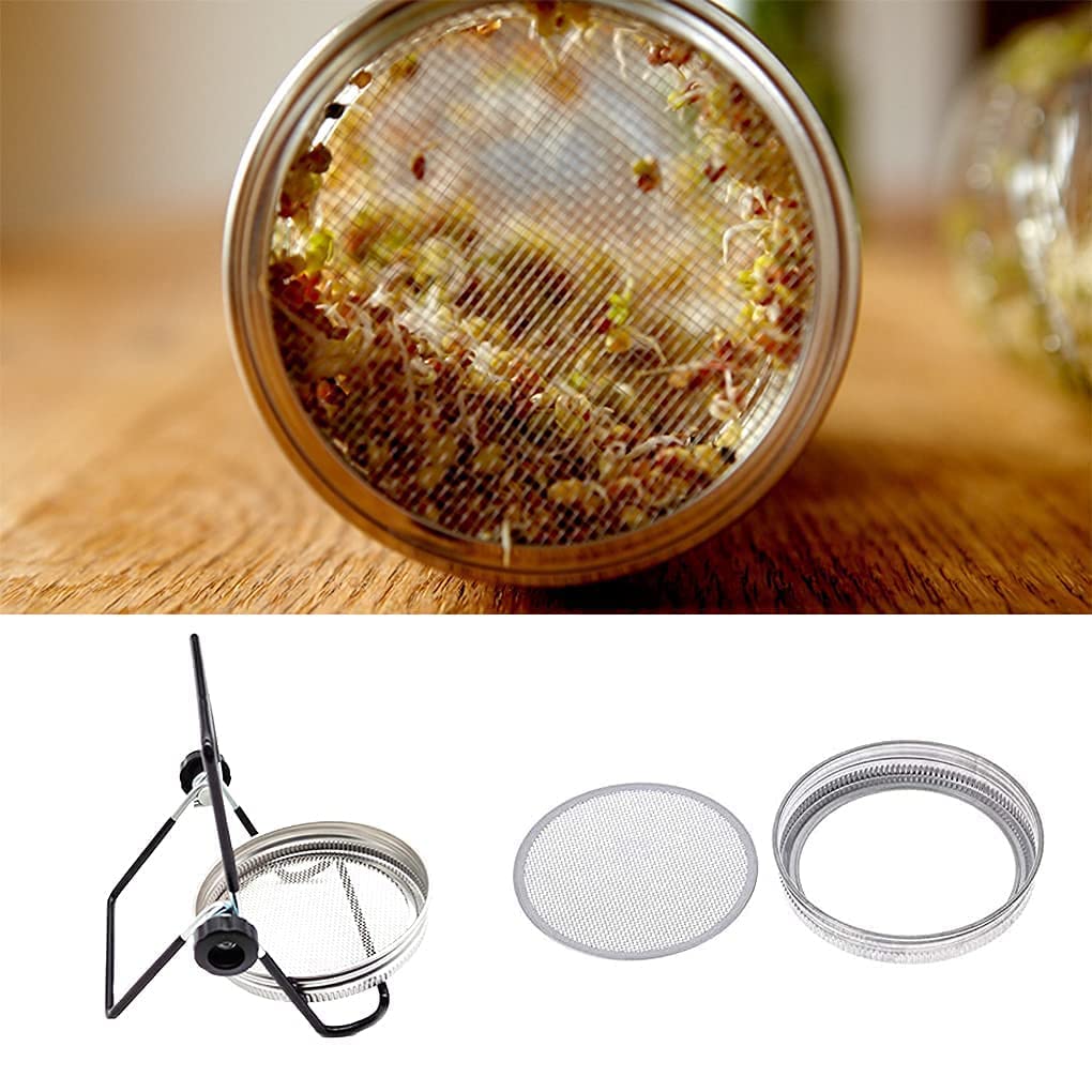 KFUVW Sprouting Jar Germination Kit Accessories, Including Sprouting Lids for Wide Mouth Mason Jar (32 oz)/ Stands