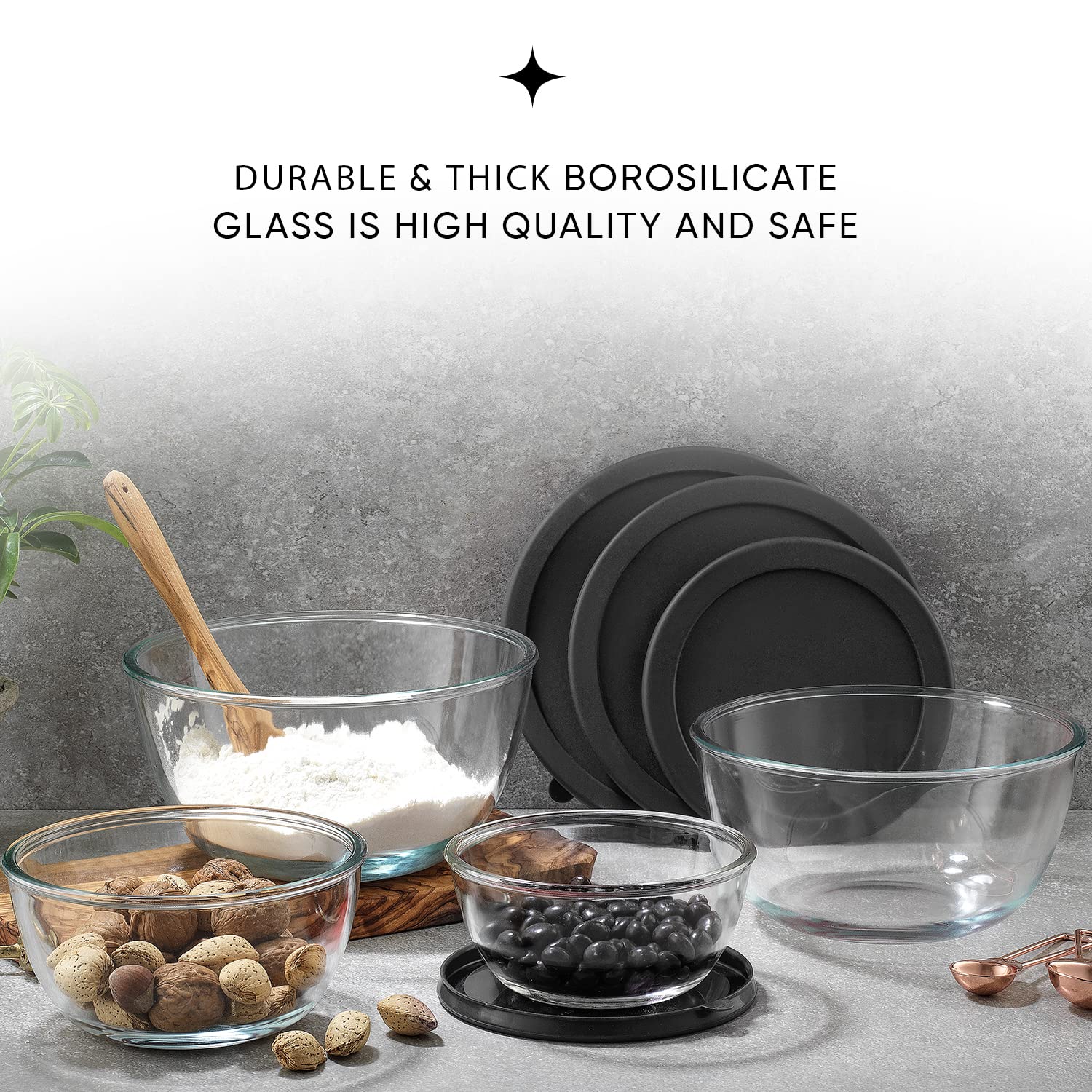 JoyJolt Kitchen Mixing Bowls - 8pc Glass Bowls with Lids Set β Neat Nesting Bowls - Large Mixing Bowl Set Batter Bowl - Cooking Bowls - Storage Bowls with Lids and Big Salad Bowl with BPA-Free Lids