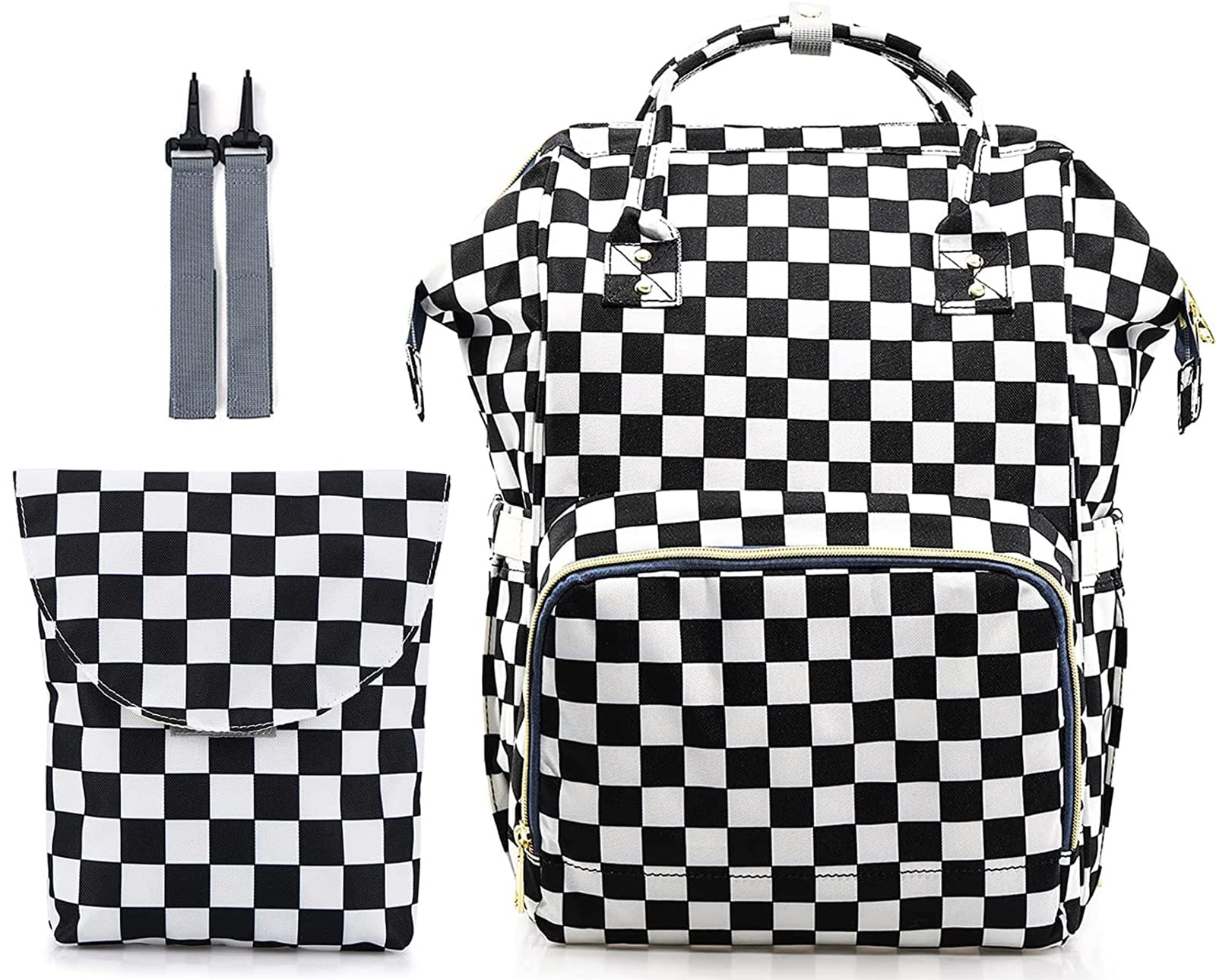 MCWTH Checkered Sunflower Diaper Bag Backpack Set for Baby Girls Mom, Large Capacity Multi-Function Nappy Bags Organizer