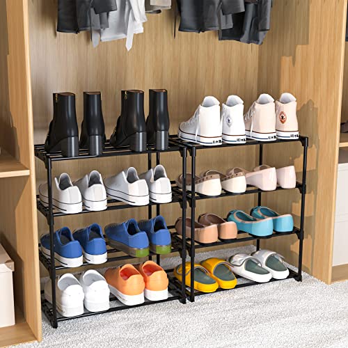 LODFHLL 4-Tier Small Shoe Rack,Narrow Shoe Rack Storage Stackable Sturdy Metal Standing Shoe Shelf Organizer for Closet,Entryway,Hallway