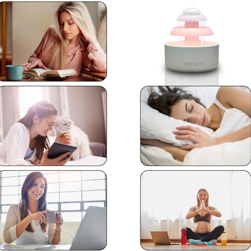 LILUOSUO Rain Cloud Humidifier Water Drip, 2 in 1 Humidifier with Aromatherapy Essential Diffuser, 600ml Mushroom Humidifier with 7 Colors, Rain Sounds for for Sleeping Relaxing