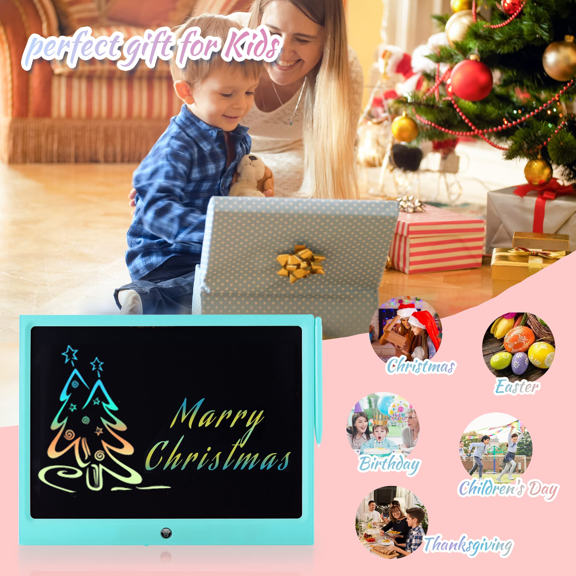 LCD Writing Tablet for Kids, 15 Inch Electronic Erasable Drawing Tablet, Toddler Learning Educational Toys Christmas Birthday Gifts for Kids Age 3+