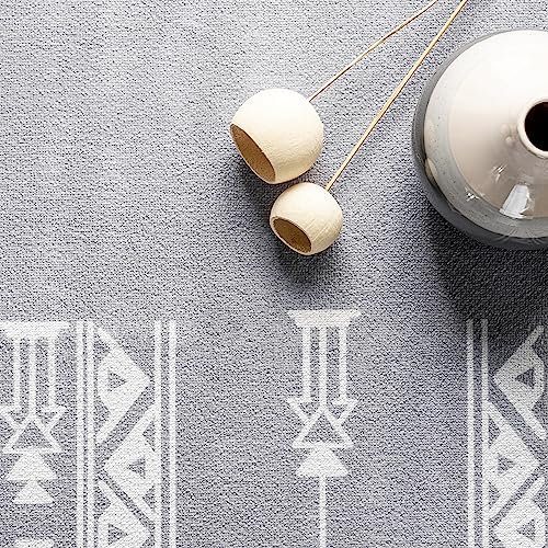 nuLOOM Joelle Machine Washable Tribal Geometric Border Ultra Thin Area Rug, 8' x 10', Light Grey