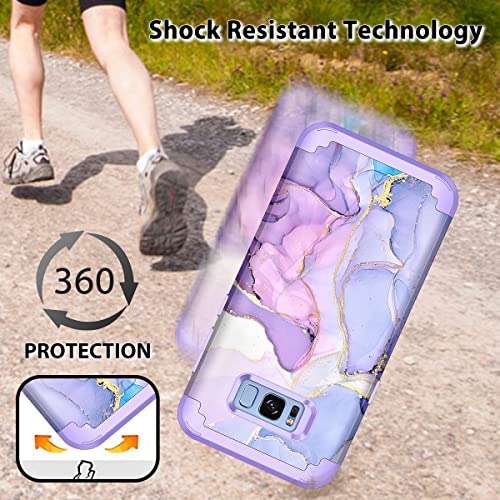 Miqala for Galaxy S8 Case,Marble Design Three Layer Heavy Duty Shockproof Hard Plastic Bumper +Soft Silicone Rubber Protective Case for Samsung Galaxy S8,Purple