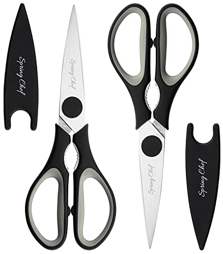 Kitchen Scissors Heavy Duty with Blade Cover, Stainless Steel Kitchen Shears for Herbs, Chicken, Meat & Vegetables, Dishwasher Safe Food Scissors, Black