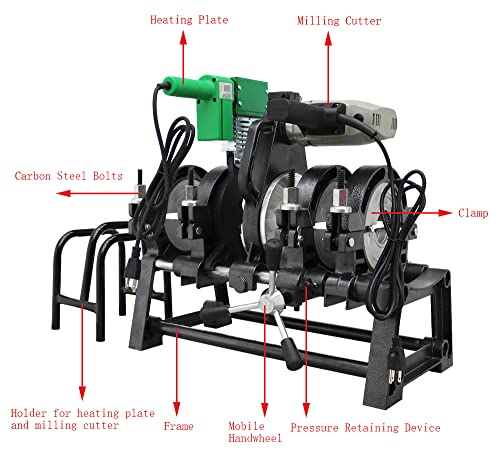 INTSUPERMAI Pipe Fusion Welder 4 Clamps Electric Tube Butt Fusion Machine Pipe Welding Machine PP PE PB PVDF Butt Fusion Welding Machine 110V 2.48"-6.30" (63-160mm) with Digital Heating Plate