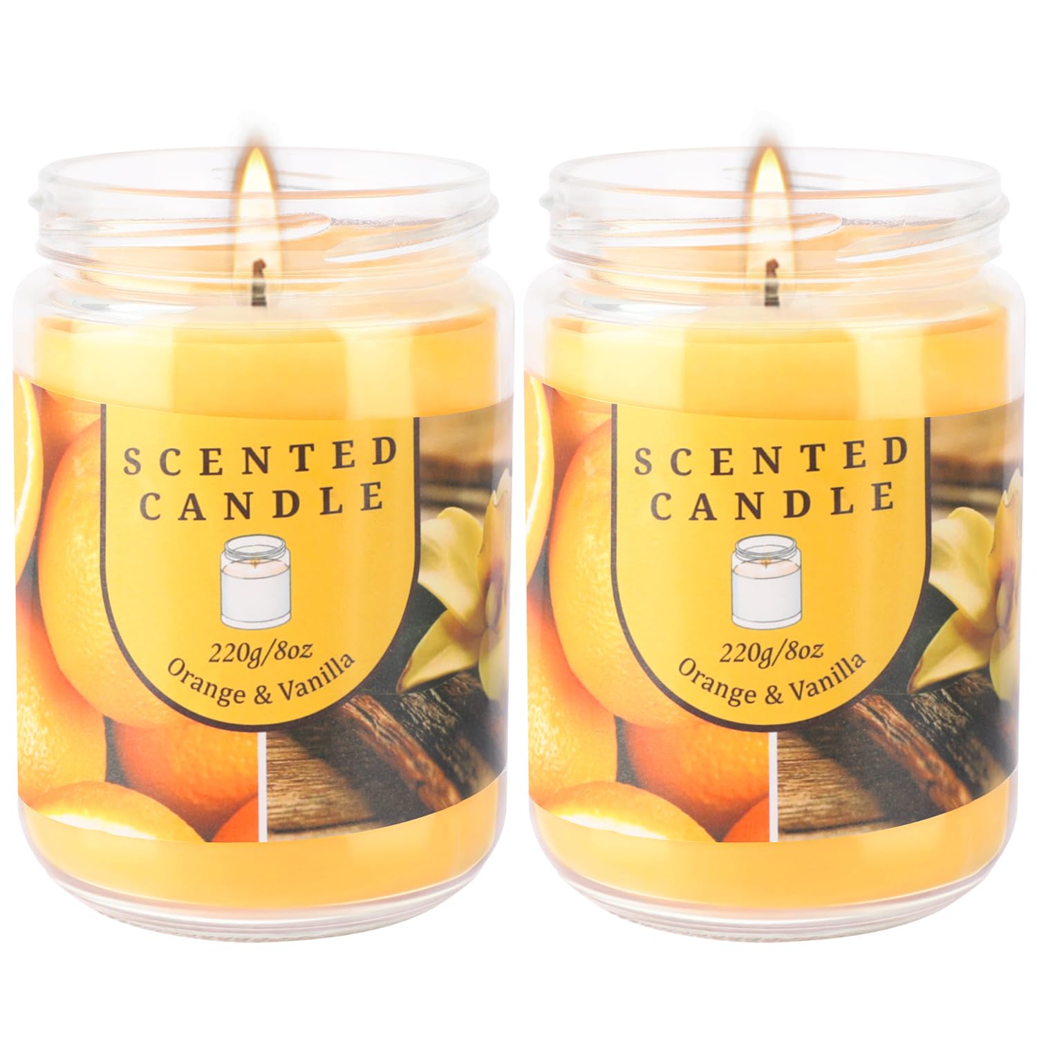 Pack of 2 Orange & Vanilla Odor Elimination Scented Candles Gift Set for Women, Soy Wax Aromatherapy Candles for Home