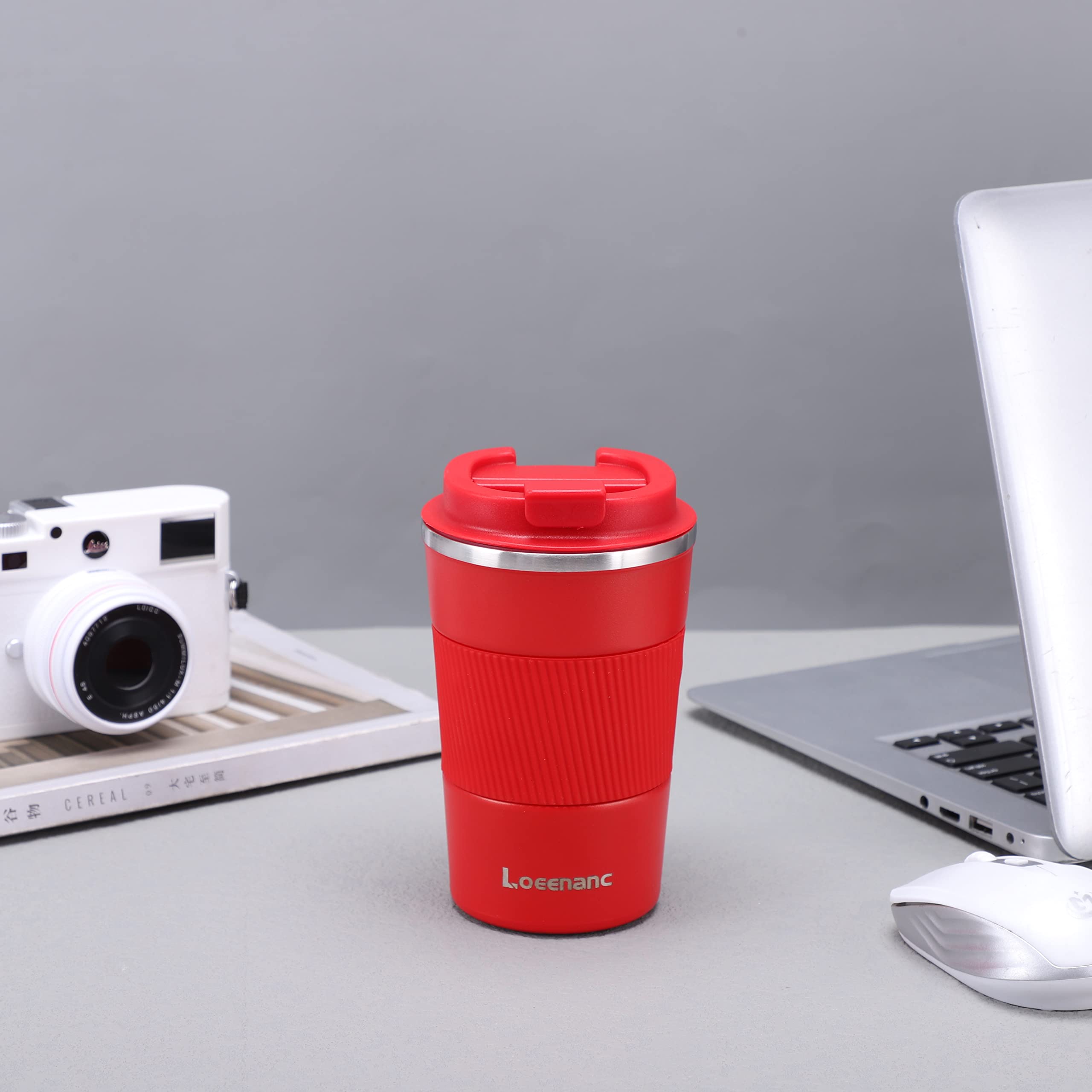 LOEENANC 12oz Travel Mug, Insulated Coffee Cup, Leak Proof, Anti-skid, Thermal Insulation For Over 8 Hours, Easy To Clean, Reusable Stainless Steel Double Deck Coffee Cupć