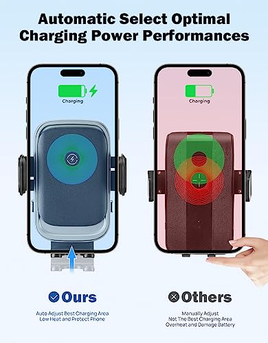 JOYTUTUS Wireless Car Charger, 15W Car Phone Holder Mount Wireless Charging, Smart Alignment Charging Auto Clamping Cup Holder Phone Mount, Fit iPhone 14/13/12 pro/12, Samsung S22/S10/S9/S8, etc