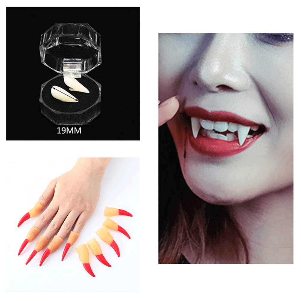 MDRTIRIM Horror Halloween Party Vampire Dentures Zombie Dentures Sharp Teeth Small Tiger Teeth Braces Role-Playing Makeup Costume Accessories Crystal Box With Witch Fake Fingernails.