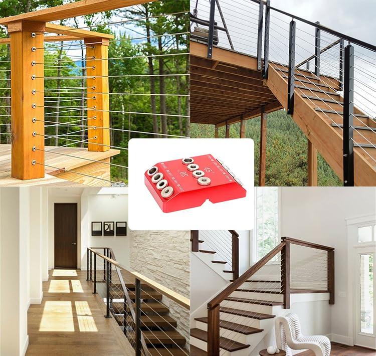 YuanTenhwy 4 Sizes 30 45 90 Degree Angle Drill Guide Jig for Angled Hole and Straight Hole,Drill Block，Dowel Drill Guide，Stair Wire Handrail, Deck Cable Railing Lag Screw Drilling Template Block