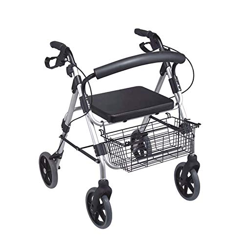 Lightweight Wheel Rollator, Folding Four Wheel Mobility Walker with Padded Seat,Back Support, Mobility Aid Seat Basket, Carry Bag, Black,Can Bear 100kg/220lbs