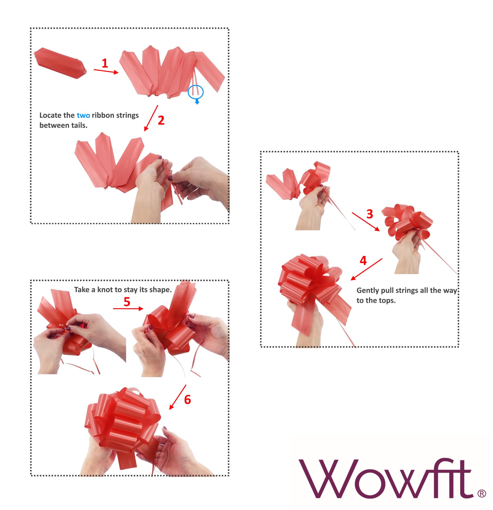 Wowfit Cello Bags with Gift Wrap Bows,10 CT 24x30 Clear Cellophane Bags wiht 6" Pull Bows Perfect for Gift Baskets, Presents, Weddings, Bridal/Baby Showers