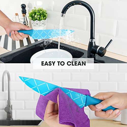 Knife Set, Kitchen Knife Set with Blade Guards, 5 Piece Colorful Knife Set, Stainless Steel Knives Set for Kitchen with Chef Knife, Santoku Knife, Slice Knife, Utility Knife, Paring Knife