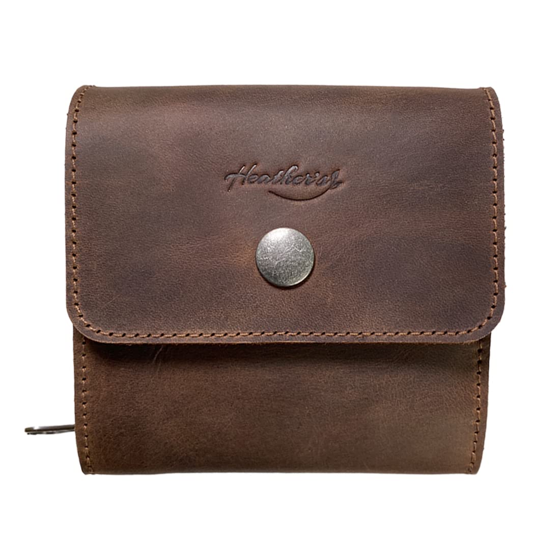 Heather's, Zippered Wallet Handmade from Full Grain Leather - Classic Organizer with Button Closure and Zipper Coin Pocket - Storage Case for ID, Credit Cards, and Cash - Bourbon Brown
