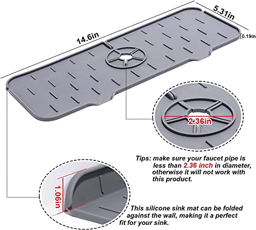 Kitchen Sink Splash Guard, Silicone Faucet Handle Drip Catcher Tray, Faucet Absorbent Mat, Sink Protectors for Kitchen Sink, Sink Mat for Bathroom, Farmhouse and RV, Kitchen Sink Accessories
