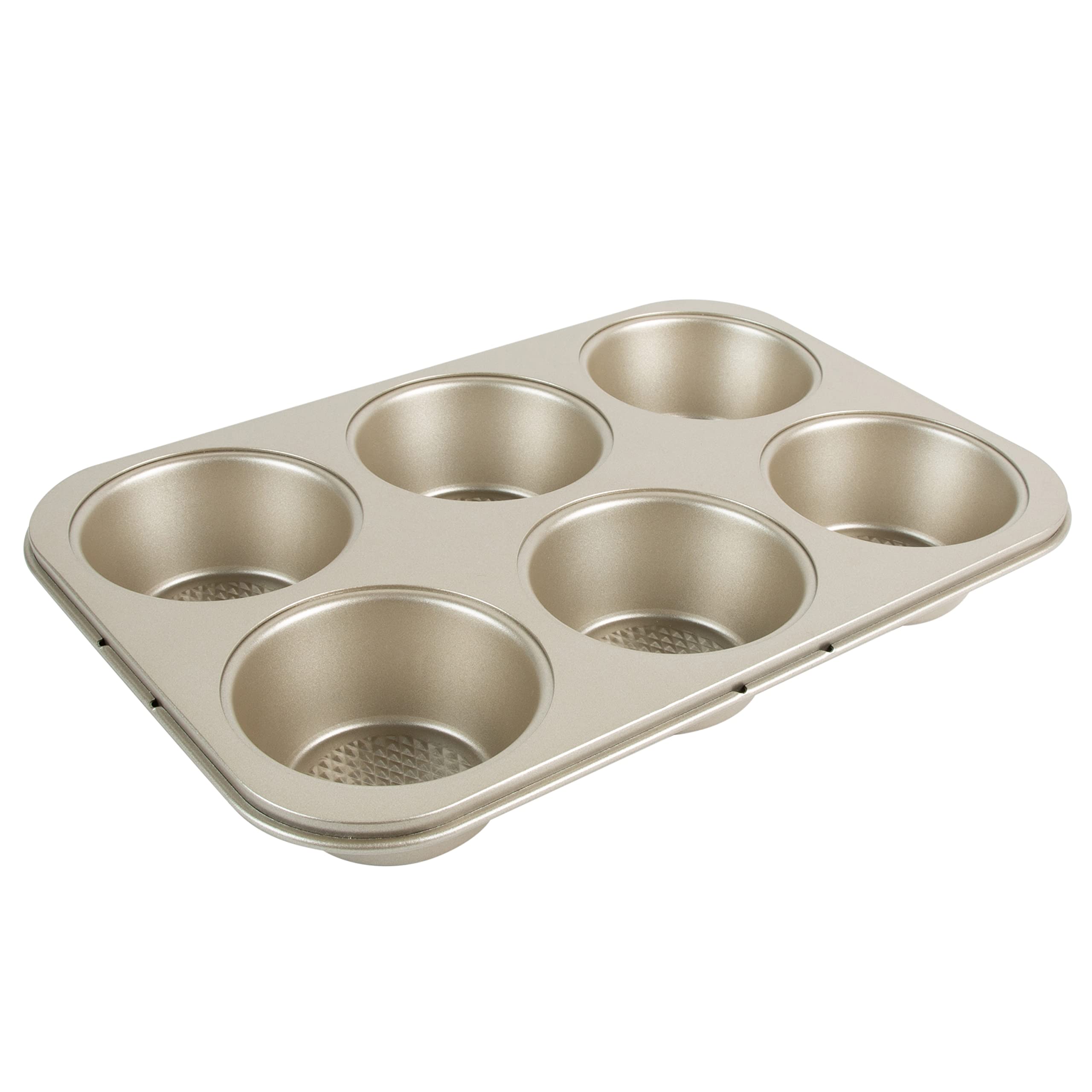 Kitchen Details Pro Series 6 Cup Muffin Pan with Diamond Base | Dimensions: 12.6โ x 8.5โ x 1.6โ | Non-Stick | Kitchen Accessories | Durable | Easy to Clean | Gold