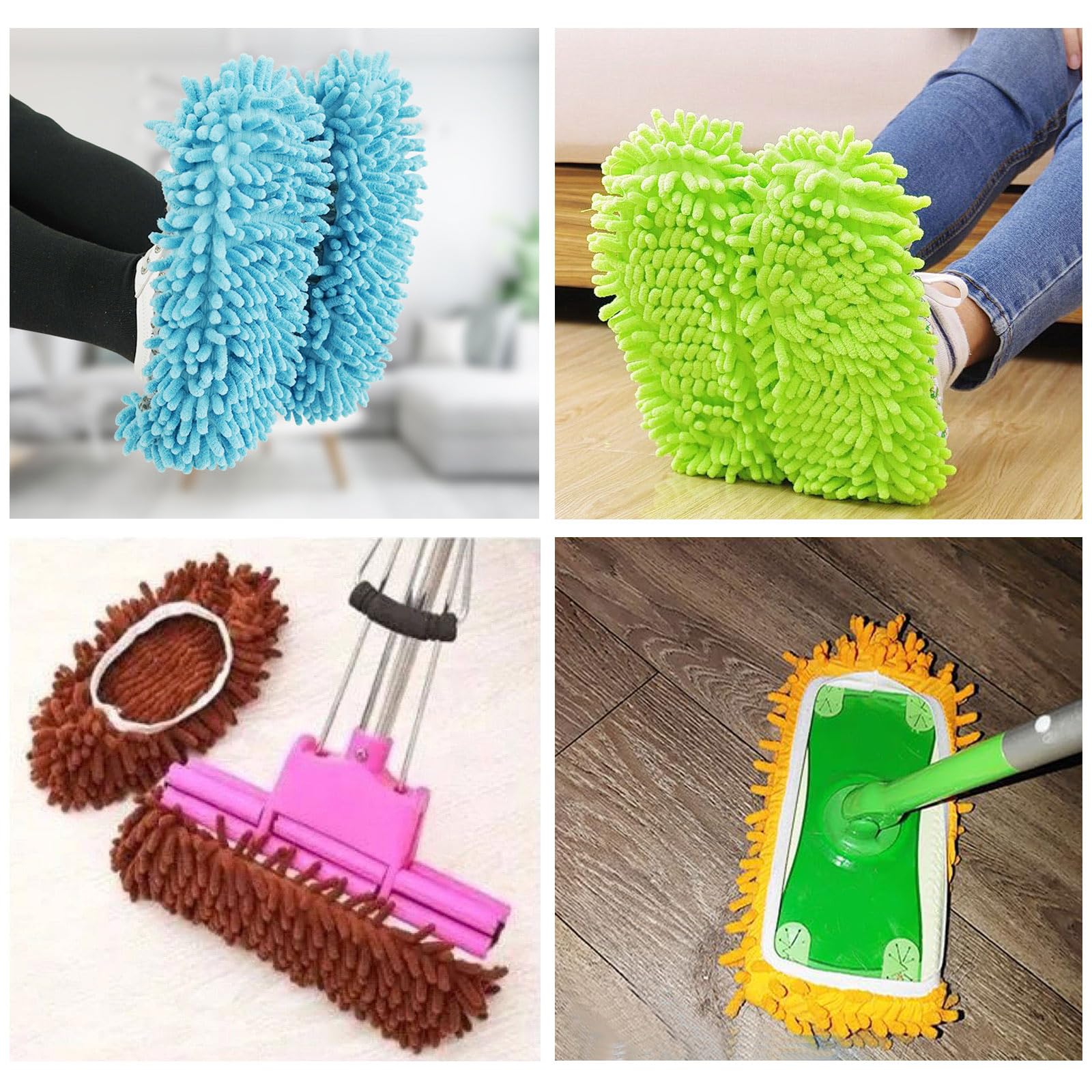 Mop Slippers Shoes Cover Dust Duster Washable Microfiber Mop Socks for Cleaning House Floor 6 Pairs(12 PCS)