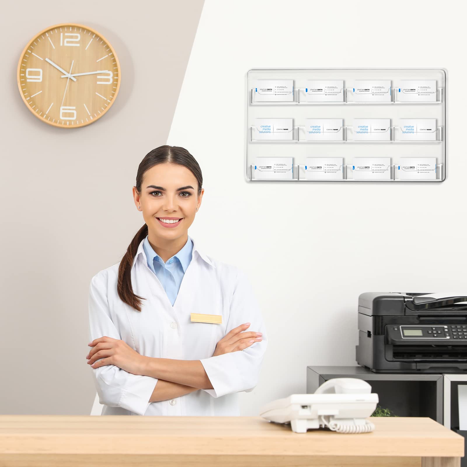 Lincia Acrylic Business Card Holder Wall Mount Clear Sticker Display Rack Multiple Card Holders Clear Acrylic Card Organizing Sticker Display Stand Pre Drilled Acrylic Display (12 Pocket)
