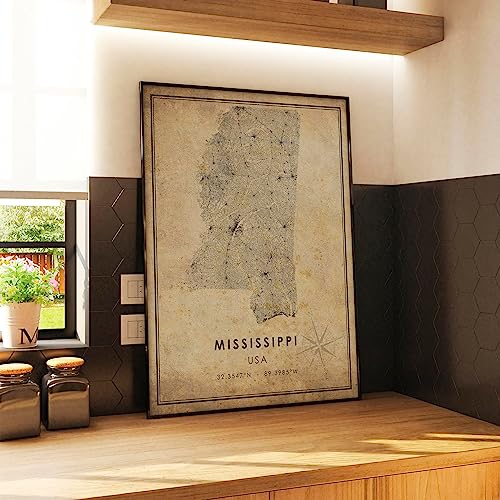 Mississippi Vintage Map Print Mississippi Map USA Map Art Mississippi City Road Map Poster Vintage Gift Map