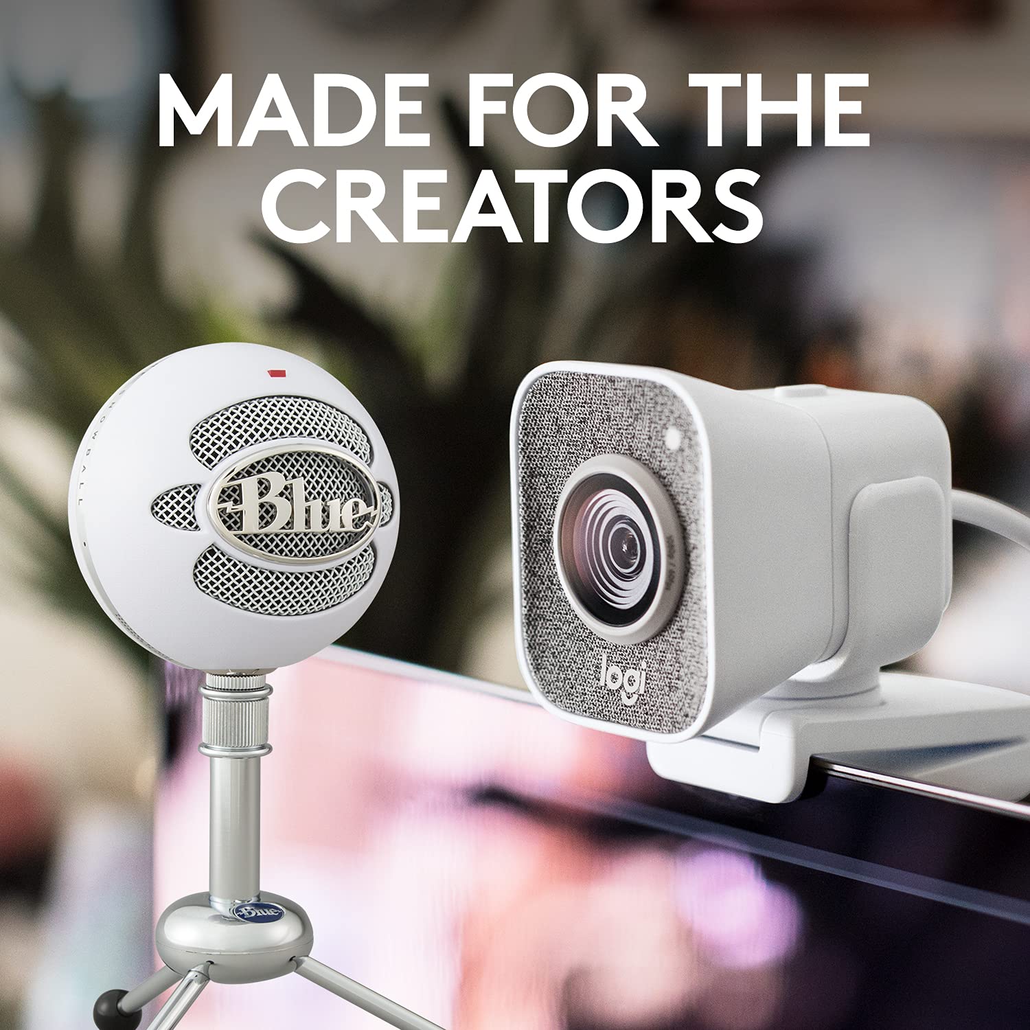 Logitech for Creators StreamCam Premium Webcam, Full HD 1080p 60 fps, Premium Glass Lens, Smart Auto-Focus, White and Blue Snowball USB Microphone β Textured White