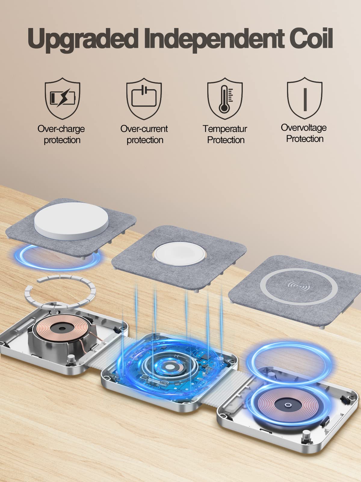 Miroddi MC-01 3 in 1 MagSafe Wireless Charger, Foldable Wireless Charging Station for Travel, Fast MagSafe Wireless Charging Pad for iPhone 14/13/12, Apple Watch & Airpods with 20W PD Adapter, Gray