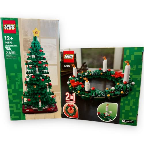 Lego Holiday Bundle, Christmas Tree (40573) and Wreath (40426), 2-in-1 Building Toy Set, Christmas, (1294 Total Pcs)