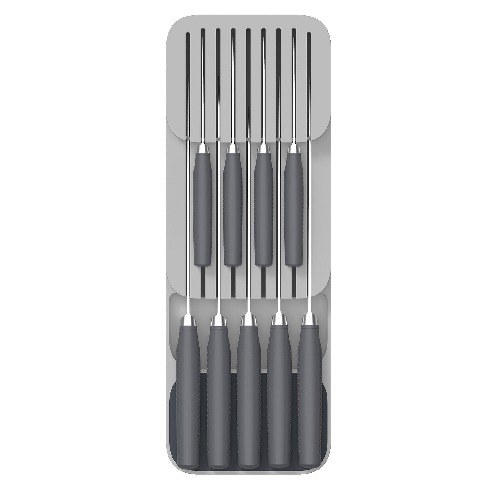 Joseph Joseph DrawerStore Kitchen Drawer Organizer Tray for Cutlery Utensils and Gadgets, Gray, 15.6 x 15.1 x 2.1 Inches & 85120 DrawerStore Kitchen Drawer Organizer Tray for Knives Knife Block, Gray