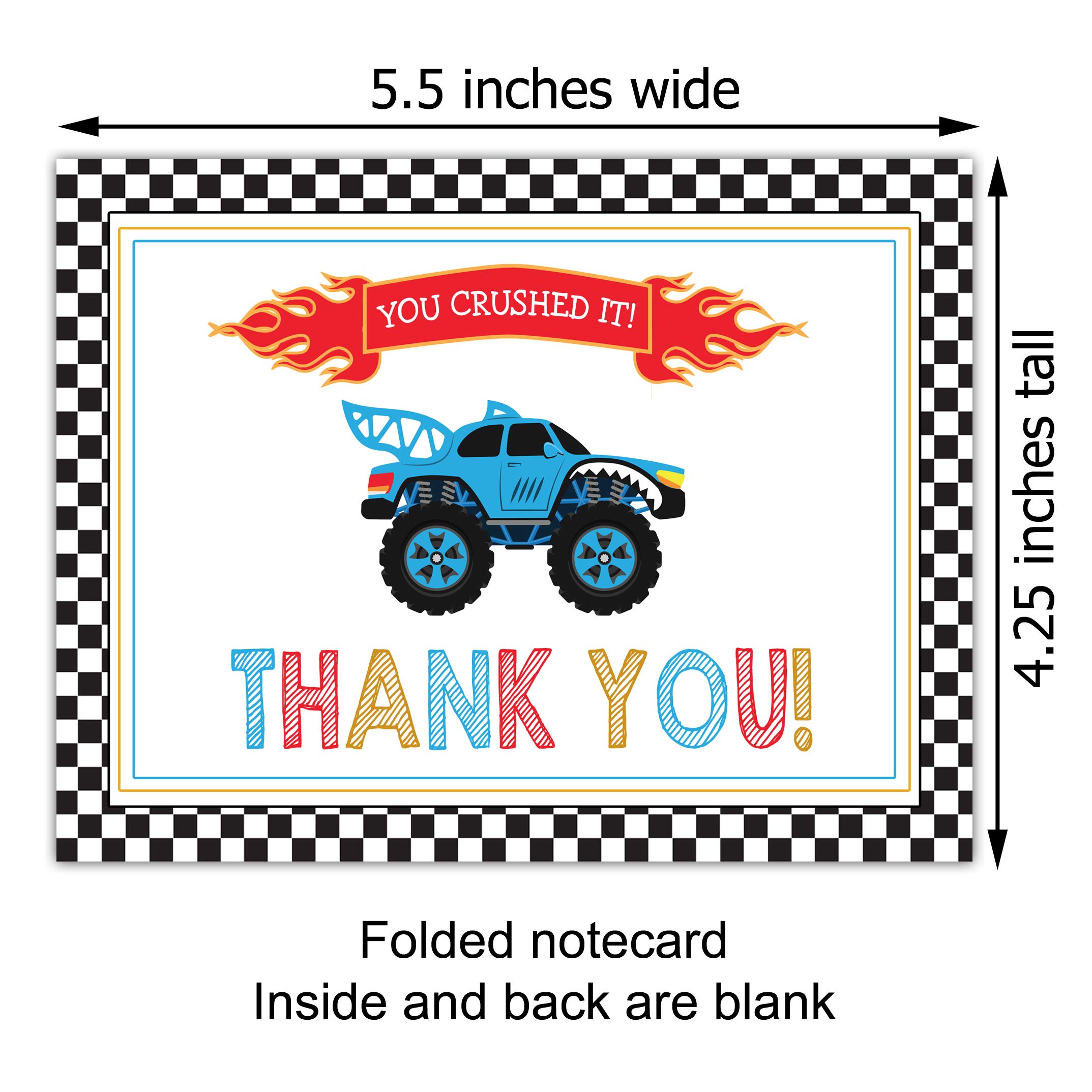Monster Truck Thank You Card - Set of 20 Folded cards with envelopes