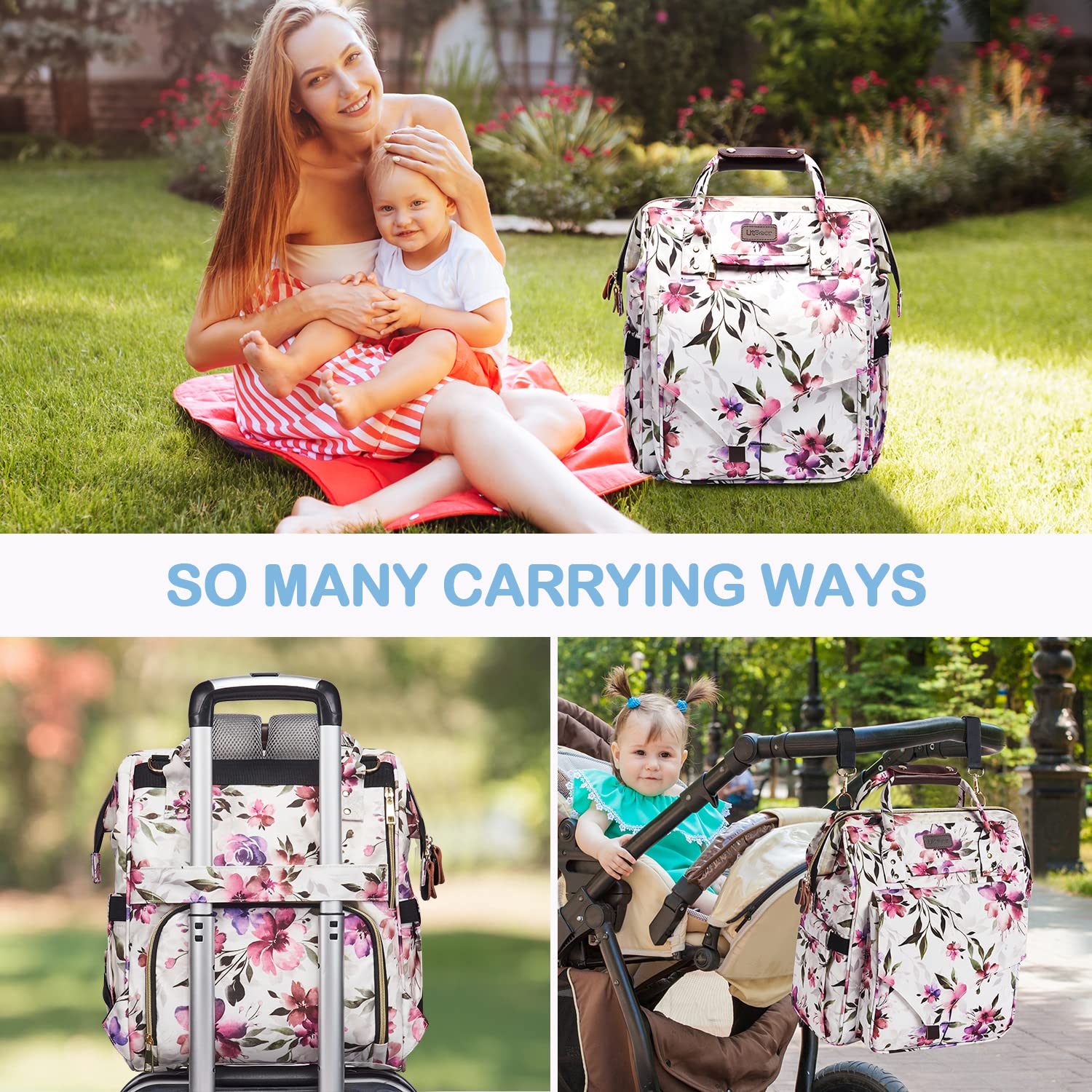 LitBear Diaper Bag Backpack with Portable Changing Pad & Stroller Straps, Big Baby Bags for Boys Girls, Multipurpose, Waterproof & Stylish Travel Back Pack for Moms Dads