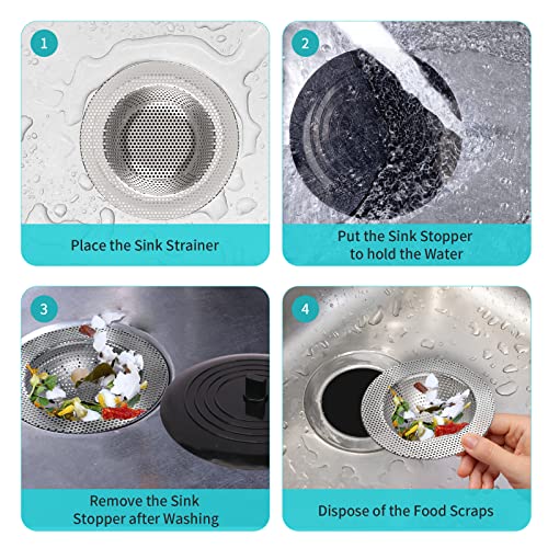 Ledorr 6PCS Kitchen Sink Strainer Sink Stopper, Universal Silicone Kitchen Sink Drain Strainer Cover Plug Stopper Kit, 4.5 Inch Stainless Steel Sink Filter Strainer, Food Catcher for Kitchen Sink