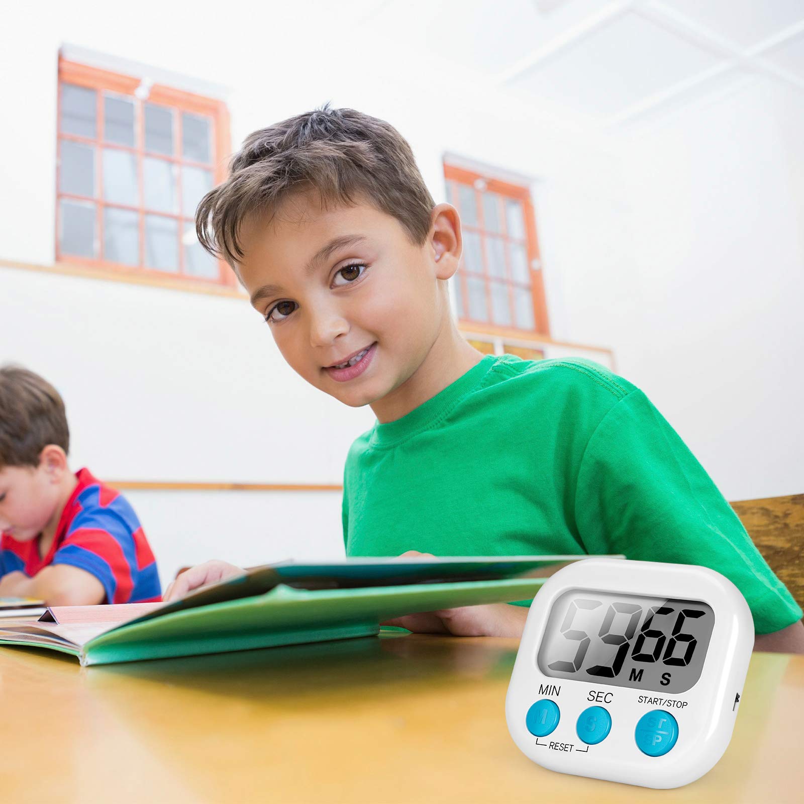 Kitchen Timer (Battery Included), Magnetic Digital Timers Loud Alarm Kitchen Timers for Cooking 2 Pack White, Upgrade Silent Classroom Timer for Kids, Back Stand for Visual Timer