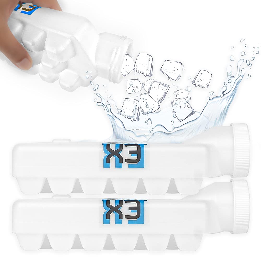 ICE MAKER BOTTLE For Freezer 2pcs, Plastic Bottle With Lid Makes Small Size Nugget Ice Chips For Soft Drinks, Cocktail Ice, Wine On Ice - The Most Sanitary Ice Cube Tray For Freezer/Makes 17 Ice Cubes