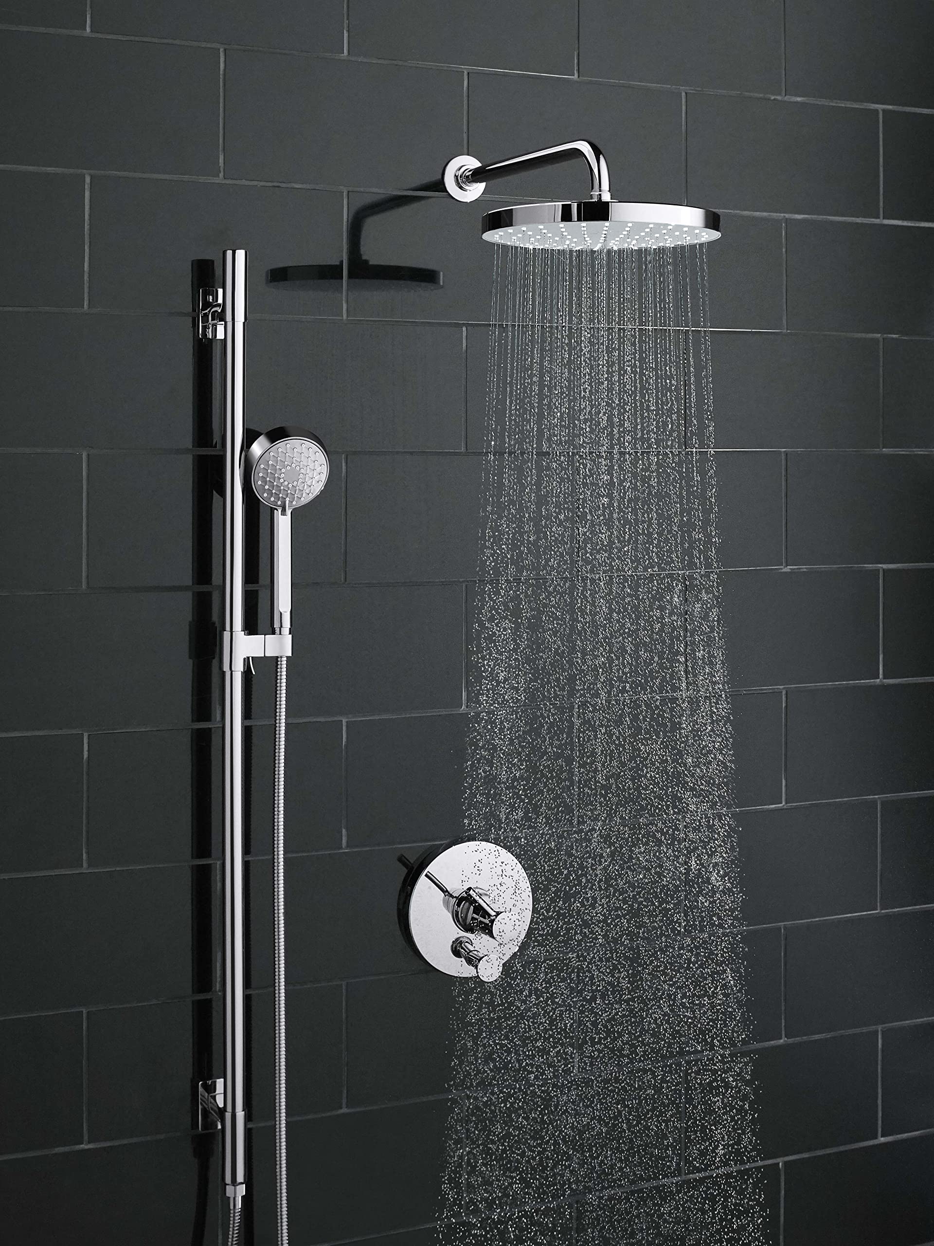 KOHLER 76465-G-BL Awaken 10 Inch Single-Function Rain Shower Head, 10" Fixed Round Rainfall Showerhead, 1.75 GPM, Matte Black