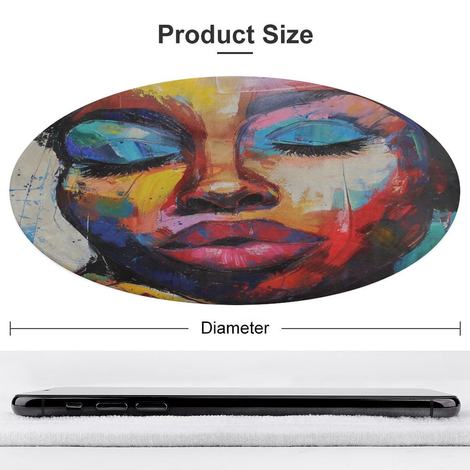 MoBlinko Black African Woman Round Rug 2 Ft Washable Circular Rug Modern Art Non Slip Circle Area Rug Carpet Absorbent Mat for Kitchen Living Room Bedroom Decoration
