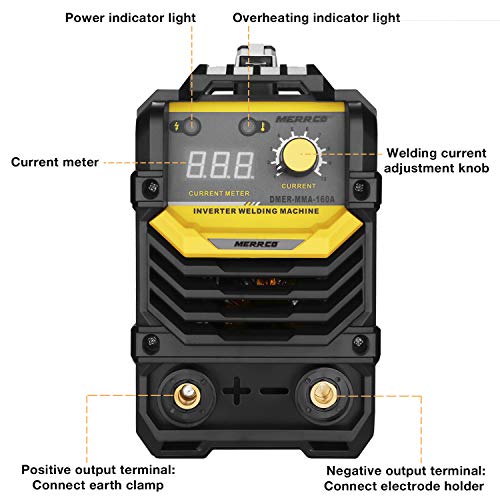 MERRCO 110/220V MMA Welder, 160A ARC Welder Machine IGBT Digital Display LCD Hot Start Welder with Electrode Holder,Work Clamp, Input Power Adapter Cable and Brush