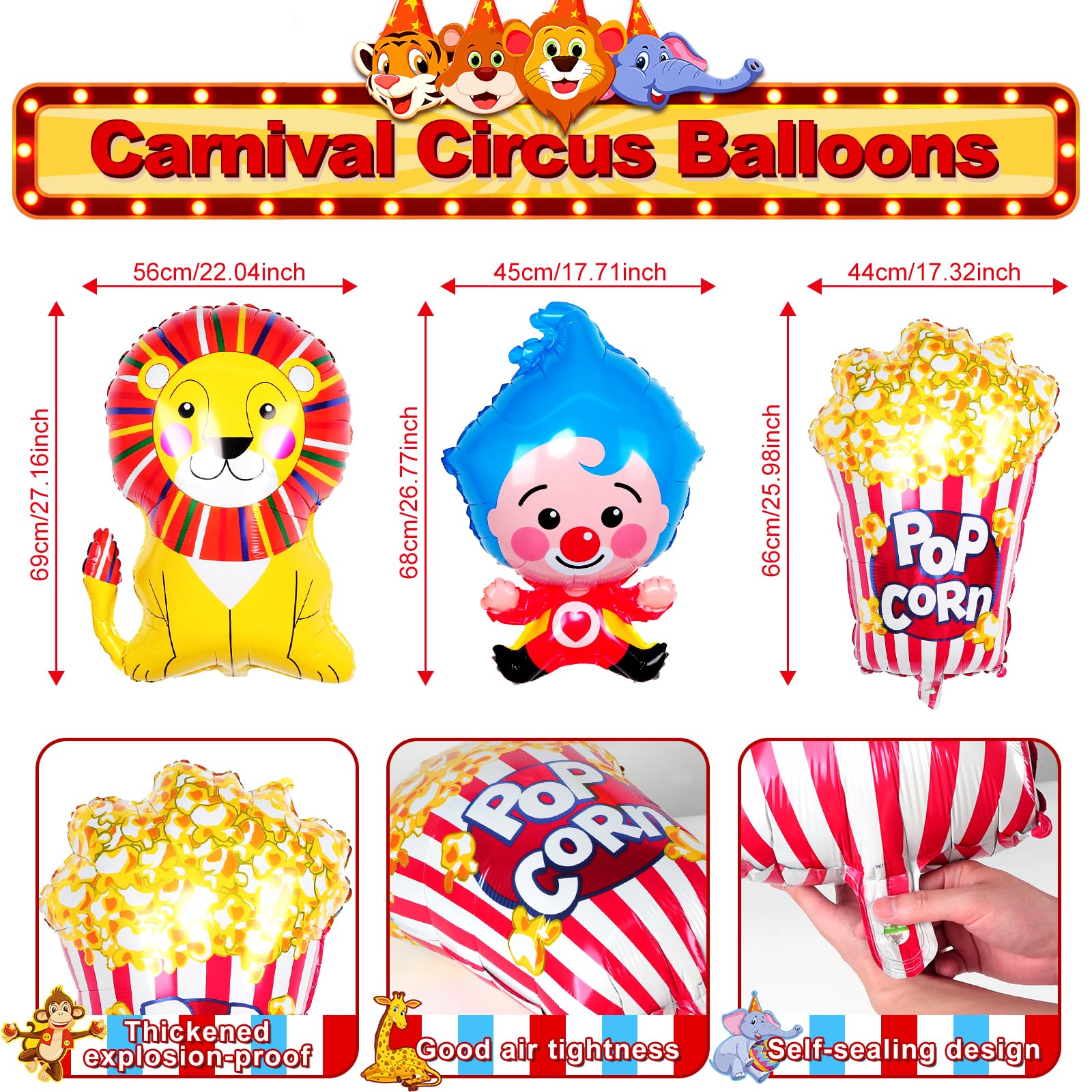 HJINGY Carnival Theme Party Decorations, Circus Theme Party Decorations with Carnival Balloons, Carnival Backdrop, Tablecloth, Happy Birthday Banners, Cake Toppers, Paper Plates and Napkins Set