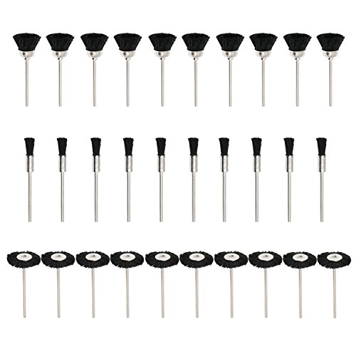 NIUPIKA Soft Nylon Bristle Brushes Cup Wire Brush Set Cleaning Polishing Accessories 2.35mm Shank for Rotary Drill Tools Pack of 30 Pieces