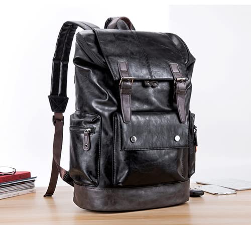 HKZHITOU Leather Backpack For Men,Men Leather Laptop Backpack Travel Waterproof Bag Fit 16 Inch