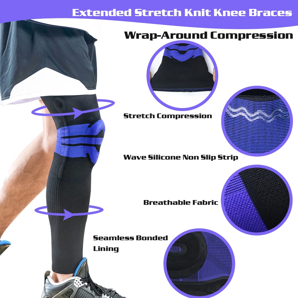 Knee Brace Leg Compression Sleeve, Knee Compression Sleeve Long with Patella Gel Pad Side Stabilizer, Full Leg Sleeves Apply to for Thighs, Calves, Knees, Running and Basketball Medium